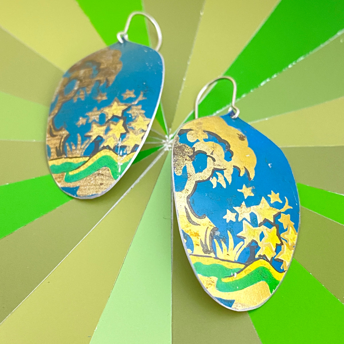 Vintage Chinoiserie Seedpod Tin Earrings – adaptive reuse jewelry