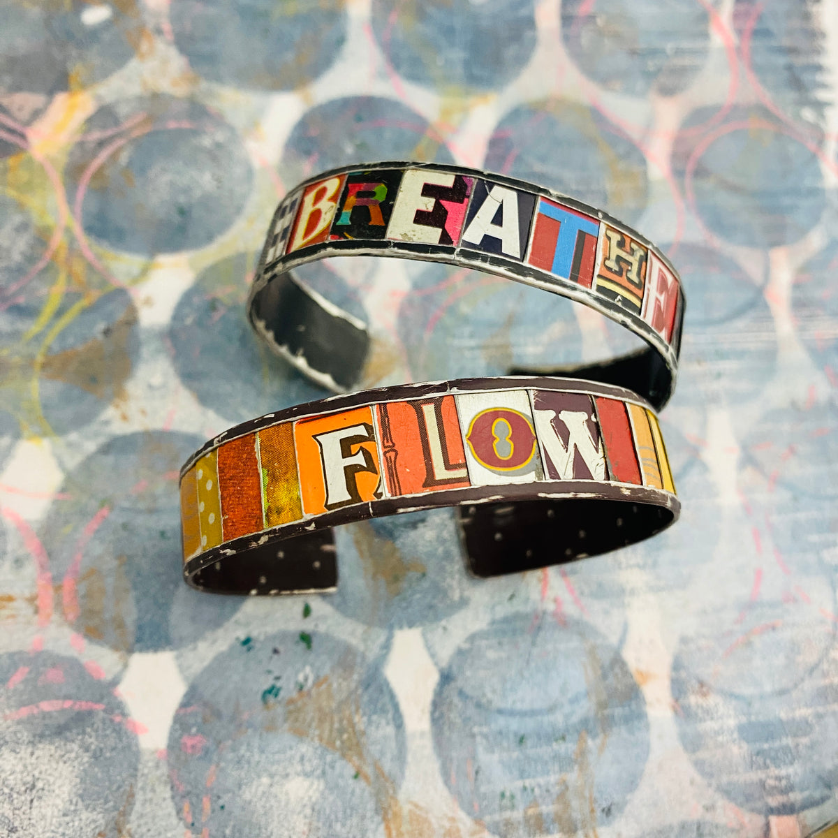BREATHE Upcycled Tesserae Tin Cuff – adaptive reuse jewelry