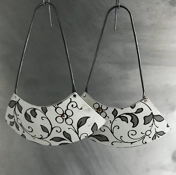 Vintage Gray Vines on White Big Fan Recycled Tin Earrings – adaptive ...