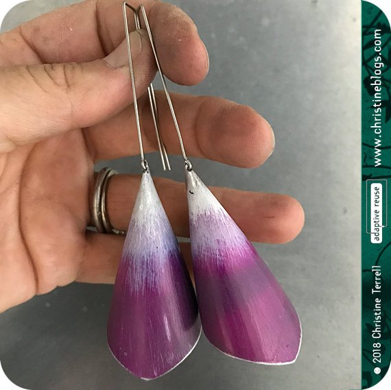 Conical Red Violet Ombre Recycled Tin Earrings Tin Anniversary Gift ...