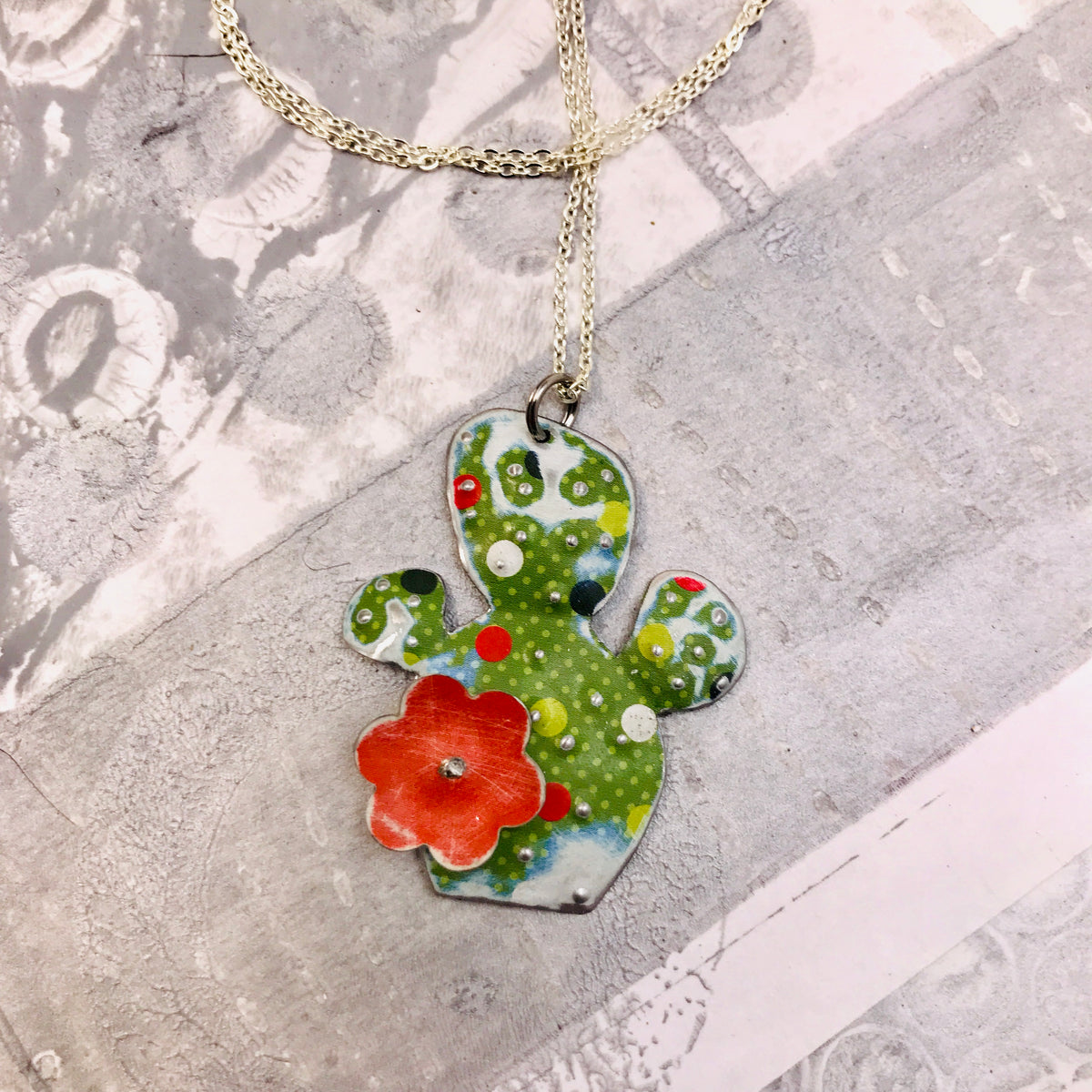 Polka Dot Prickly Pear Cactus Recycled Tin Necklace – adaptive reuse ...