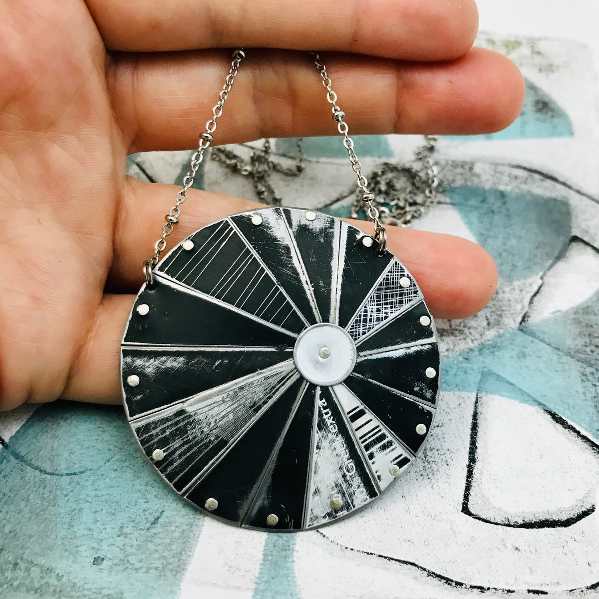 Mostly Black Tin Color Wheel Necklace – adaptive reuse jewelry