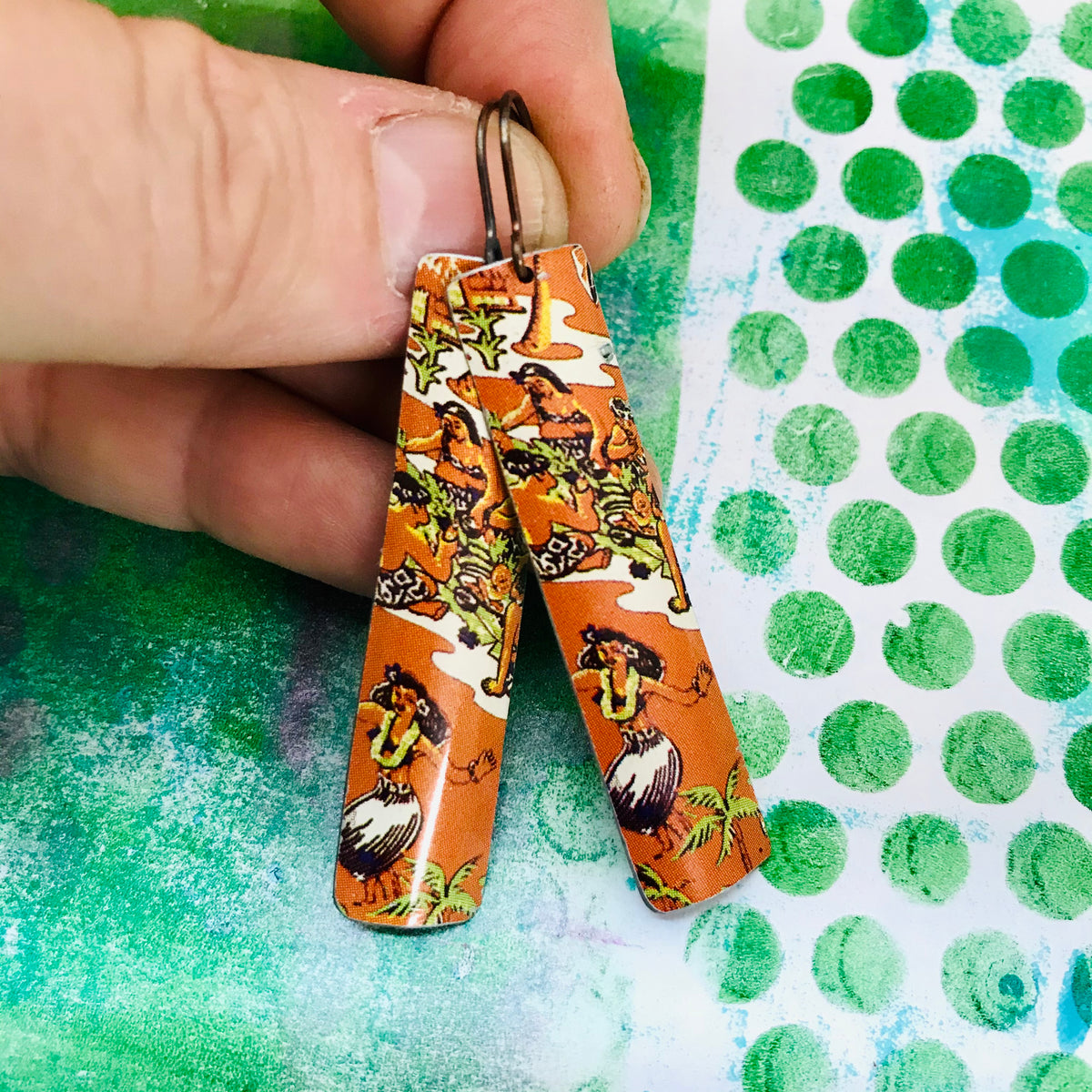 Hula Hula Long Narrow Tin Earrings – adaptive reuse jewelry