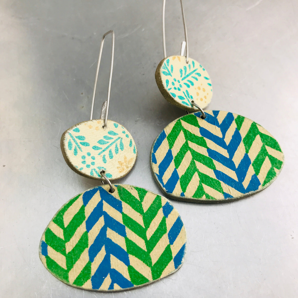 Book Pebbles Mixed Blues & Greens Recycled Book Cover Earrings ...