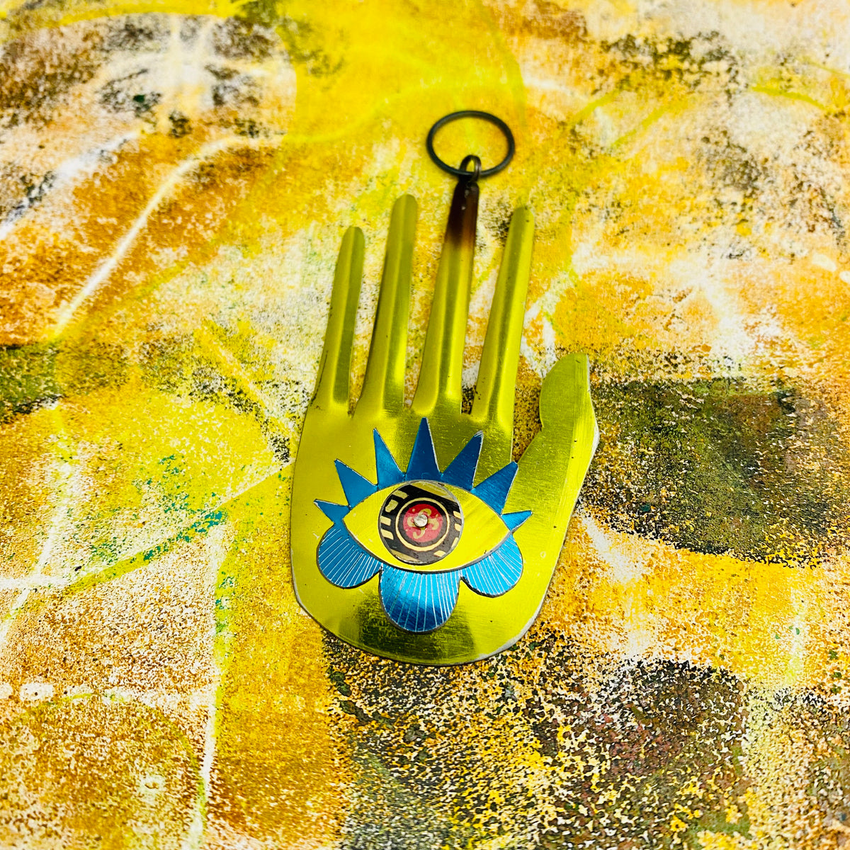 Large Hamsa In Shimmery Lemon & Peacock Tin Wall Art – adaptive reuse ...