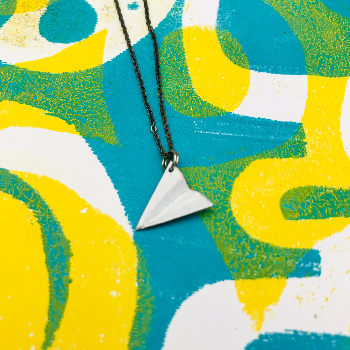 Tiny ‘Paper’ Airplane Upcycled Tin Necklace – adaptive reuse jewelry